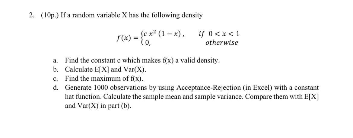 Solved 10p.) ﻿If a random variable X has the following | Chegg.com