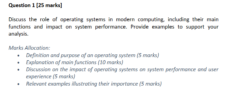 Solved Marks Allocation: - ﻿Definition and purpose of an | Chegg.com