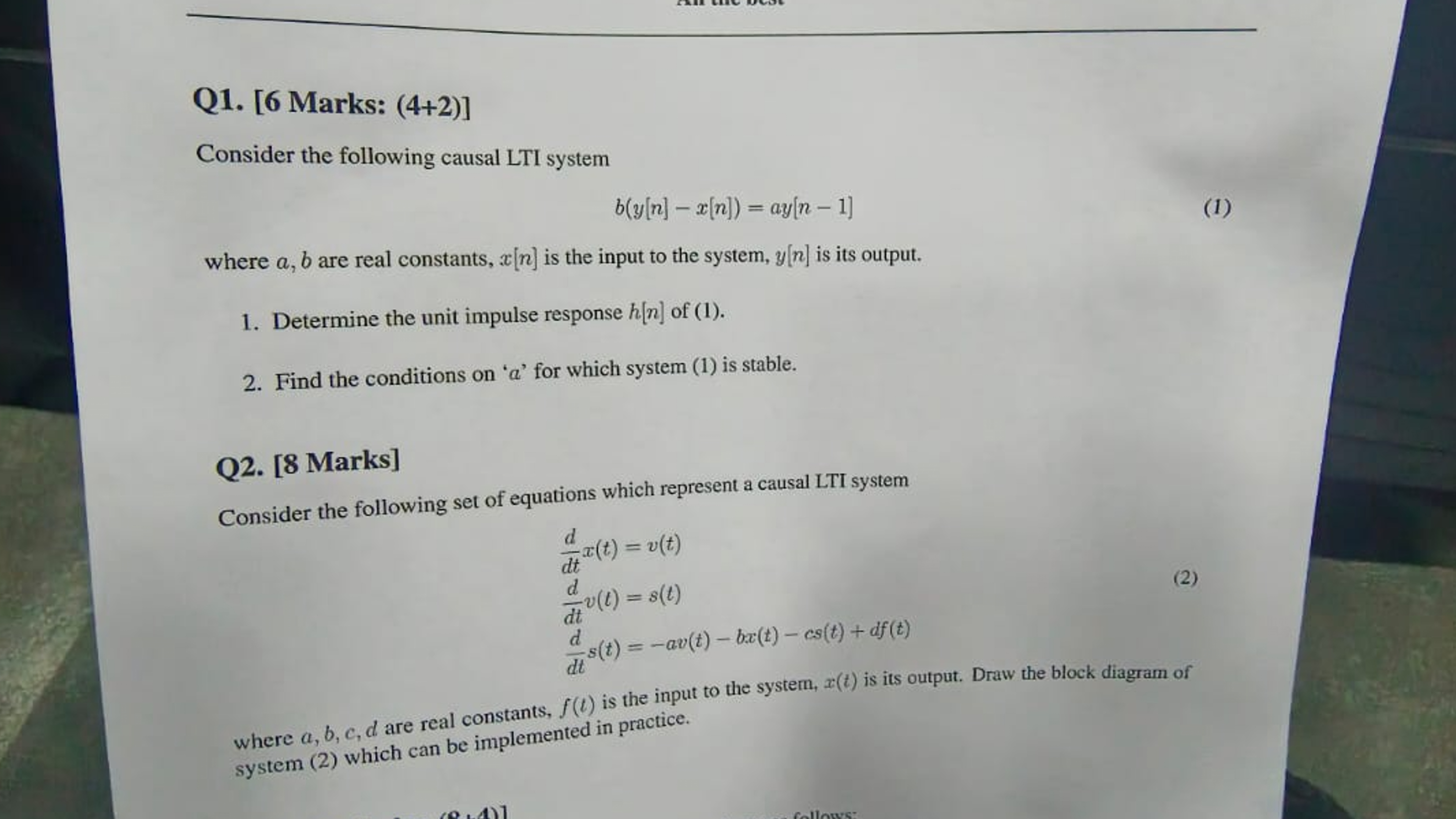 Solved Q1.Consider the following causal LTI | Chegg.com
