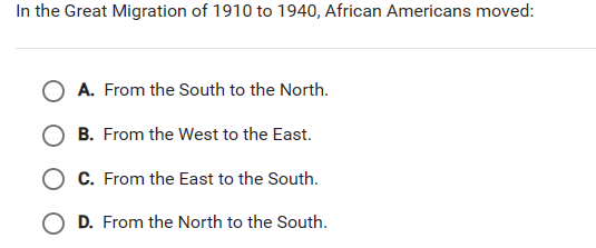 Solved In the Great Migration of 1910 ﻿to 1940, ﻿African | Chegg.com