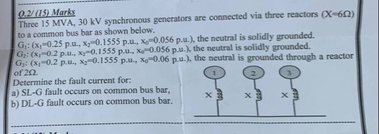 Solved 0.2/(15) ﻿Marks Three 15 ﻿MVA, 30kV ﻿synchronous | Chegg.com