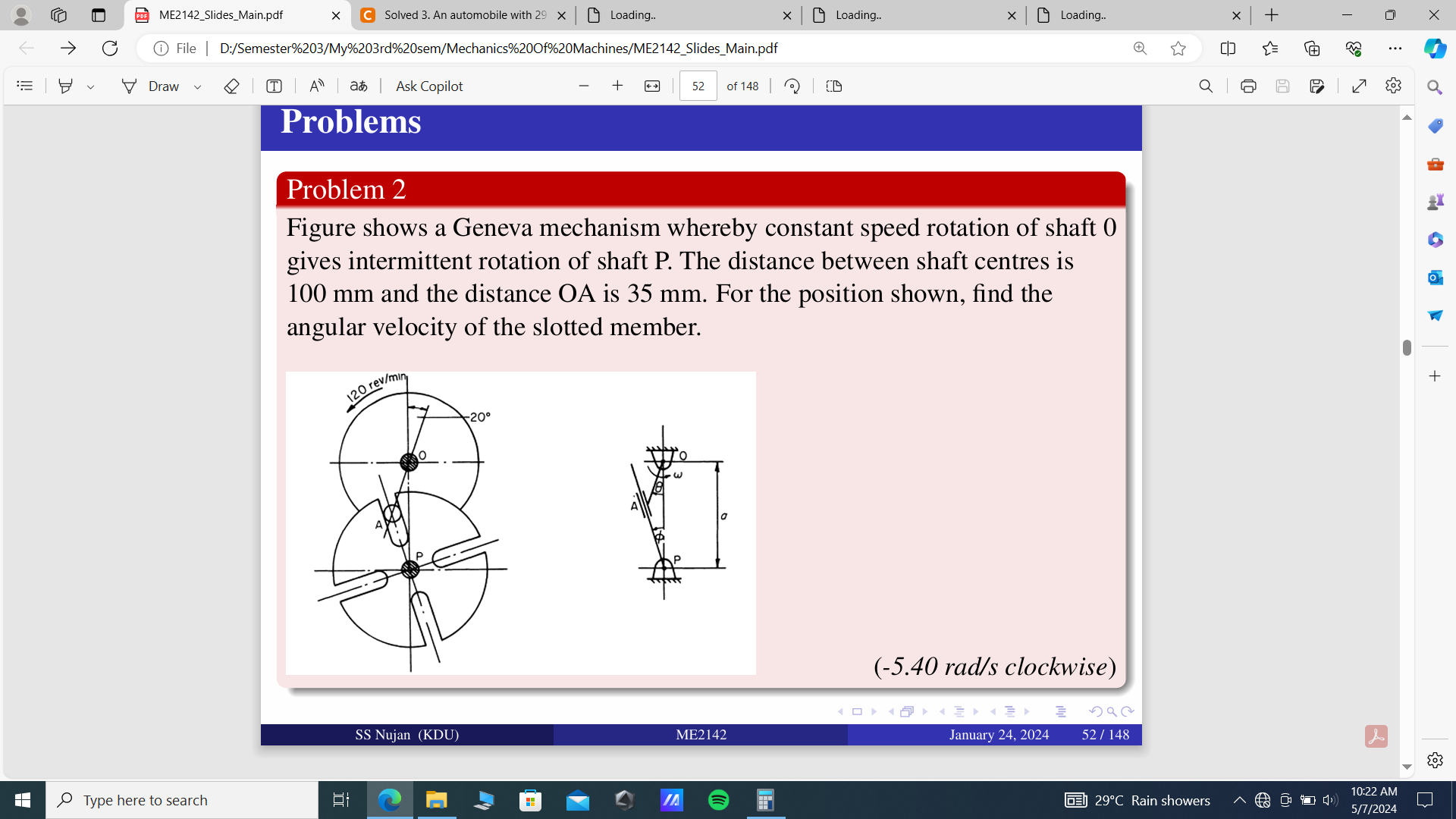 Solved Problem 2 ﻿Figure shows a Geneva mechanism whereby | Chegg.com