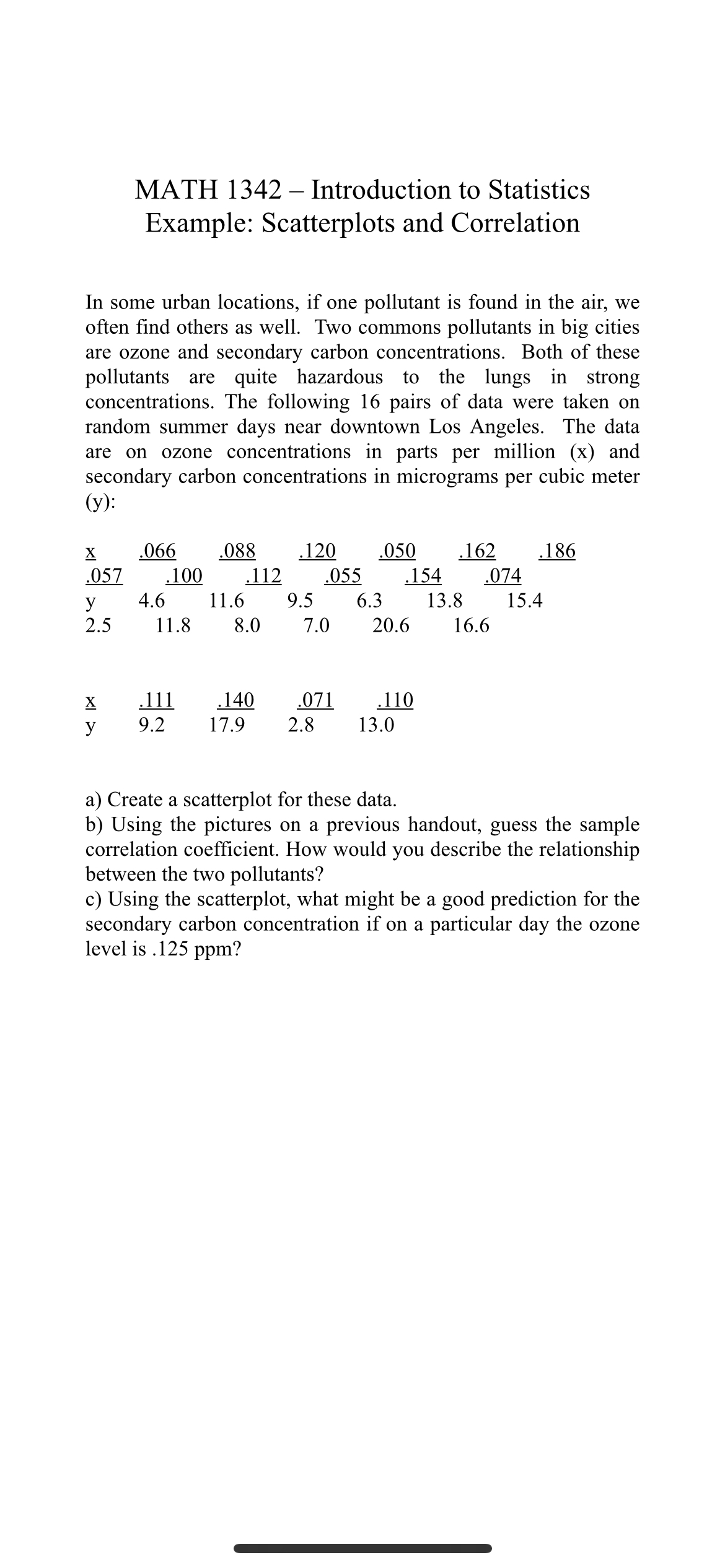 Solved MATH 1342 - ﻿Introduction to Statistics Example: | Chegg.com