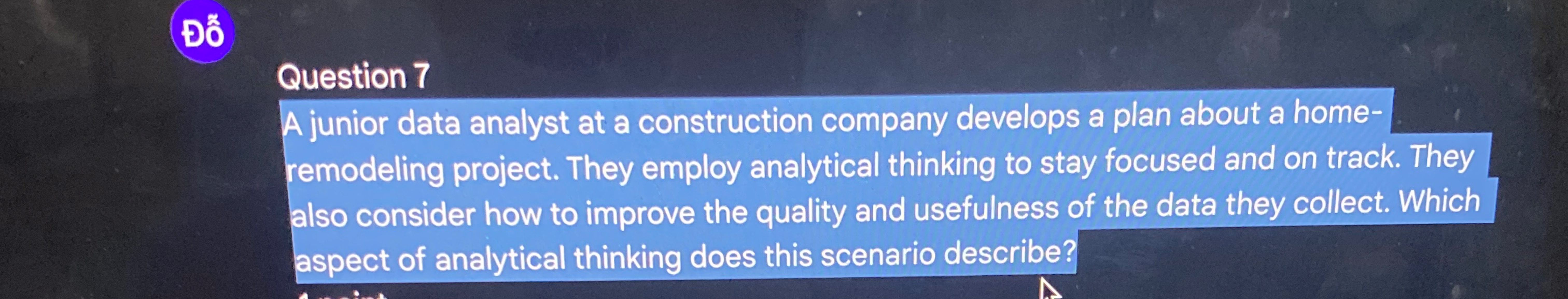 Solved Question 7 ﻿A junior data analyst at a construction | Chegg.com