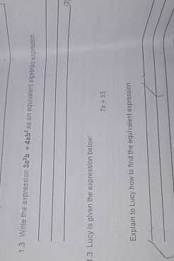 Solved 1.3 ﻿Write the expression 3a2b÷4ab2as ﻿an equivalerk | Chegg.com