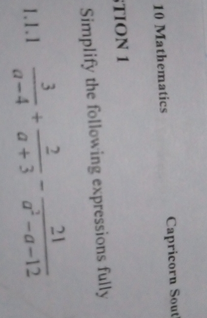 Solved 10 ﻿Mathematics Capricorn Sout TION 1 ﻿Simplify the | Chegg.com