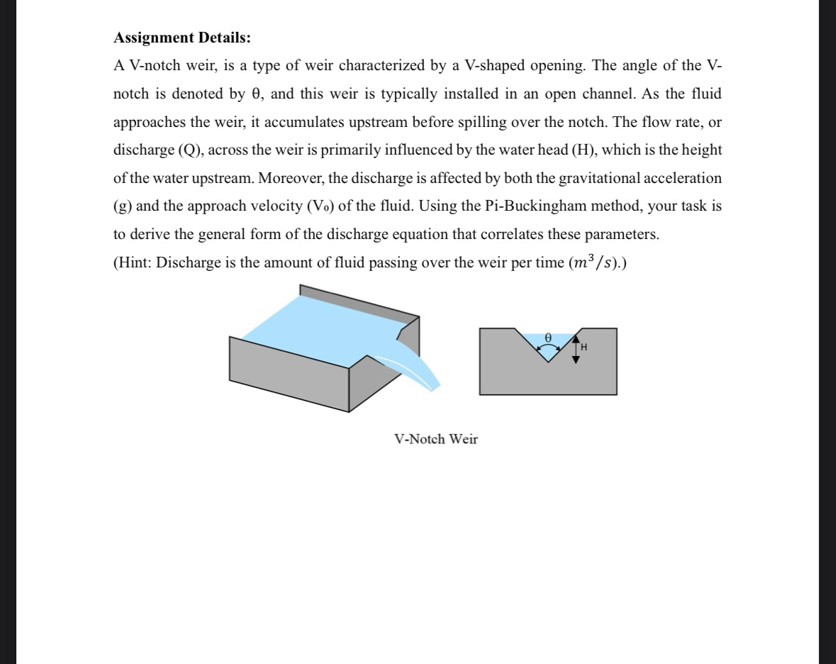 Solved Assignment Details:A V-notch weir, is a type of weir | Chegg.com