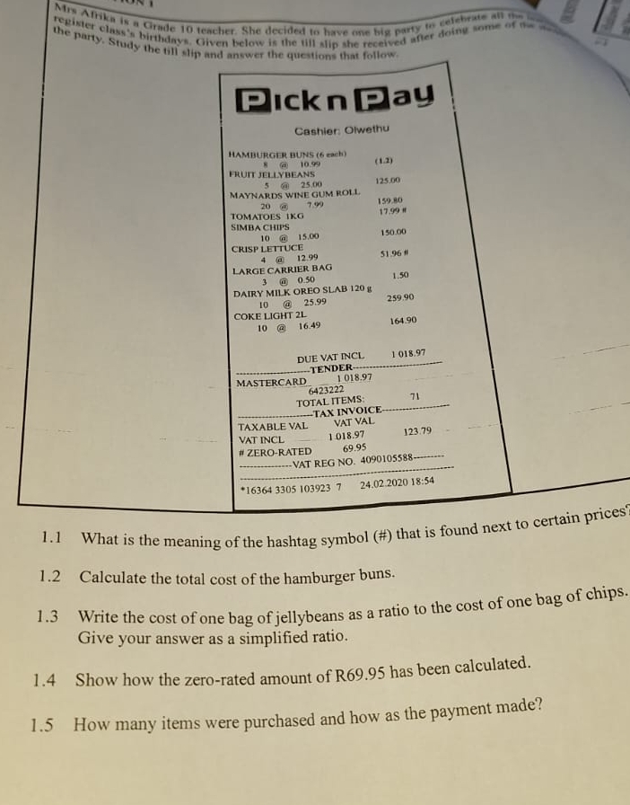 Solved Pickn Pay Cashier Olwethu 1.1 ﻿What is the meaning of | Chegg.com