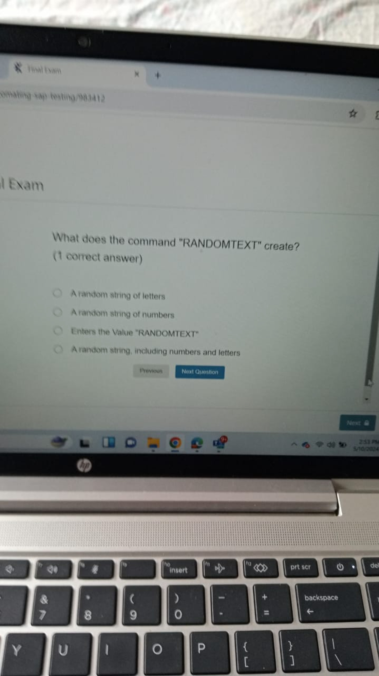 Solved What does the command "RANDOMTEXT" create? ( 1 | Chegg.com