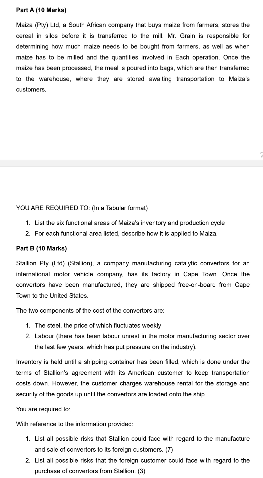 Solved Part A (10 ﻿Marks)Maiza (Pty) ﻿Ltd, ﻿a South African | Chegg.com