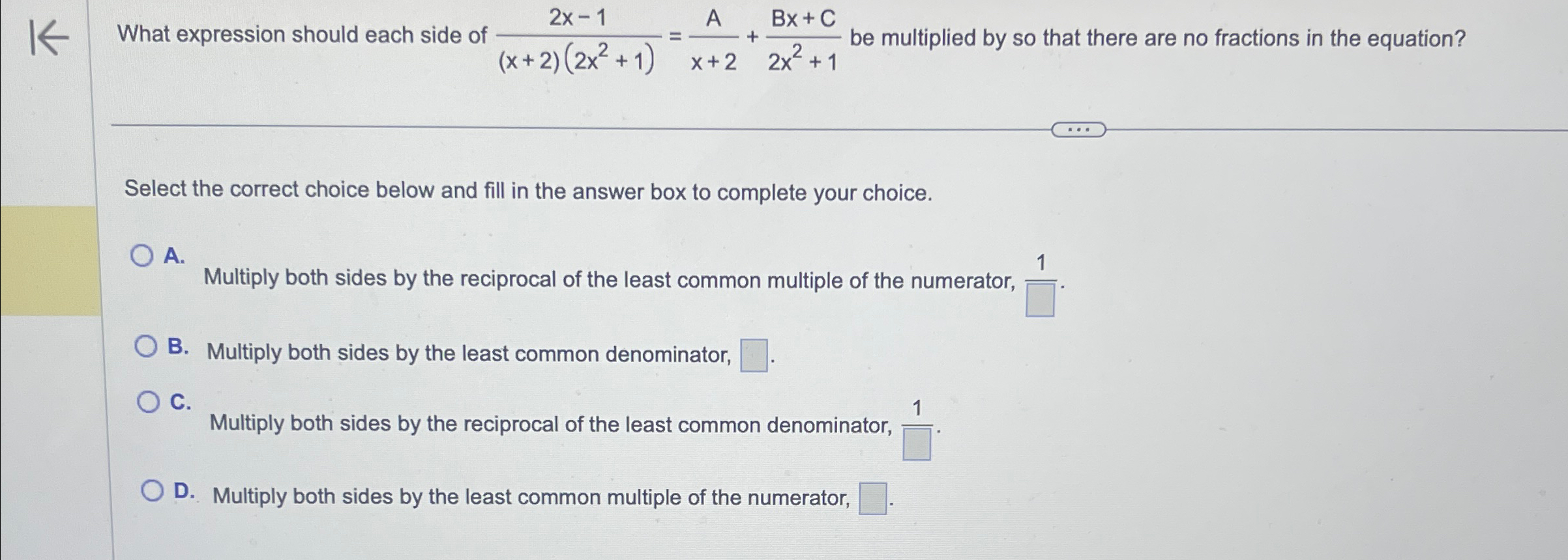 Solved |larr,| ﻿What expression should each side of | Chegg.com