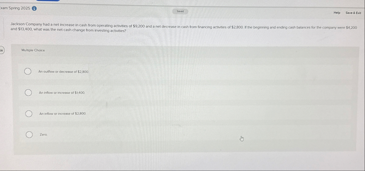 Solved xam Spring 2025HelpSave 8 ﻿Exit and $13,400, ﻿what | Chegg.com