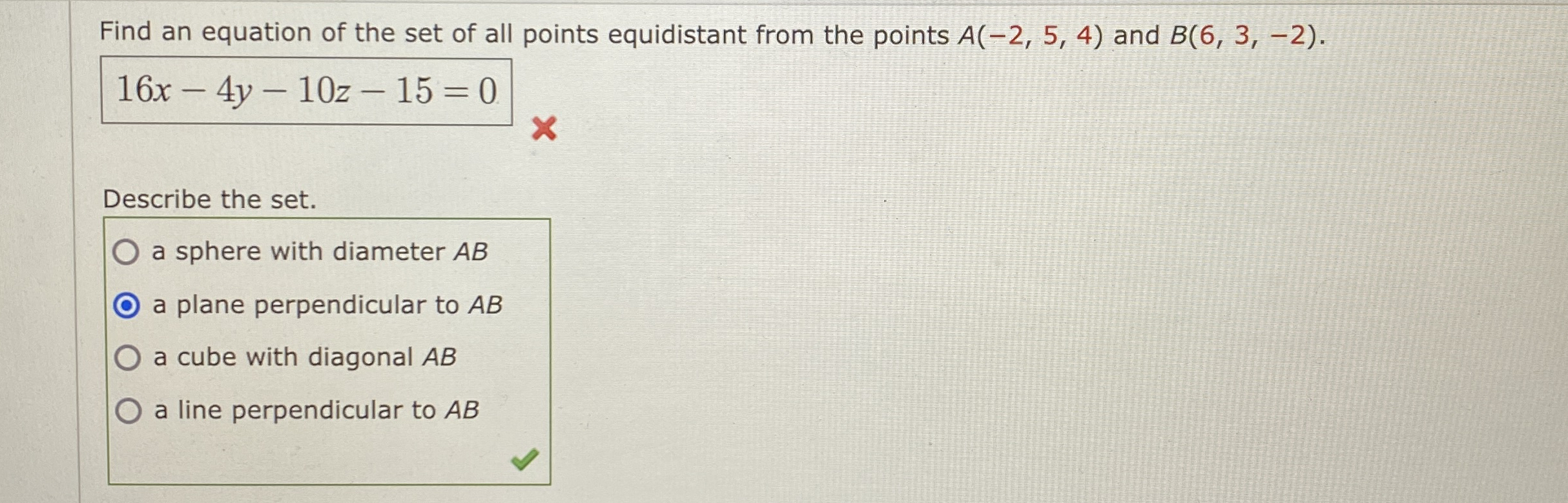 Find an equation of the set of all points equidistant | Chegg.com