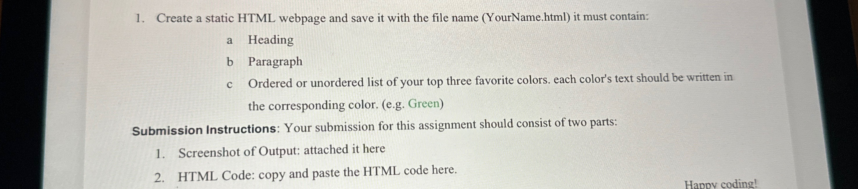 Solved Create a static HTML webpage and save it with the | Chegg.com