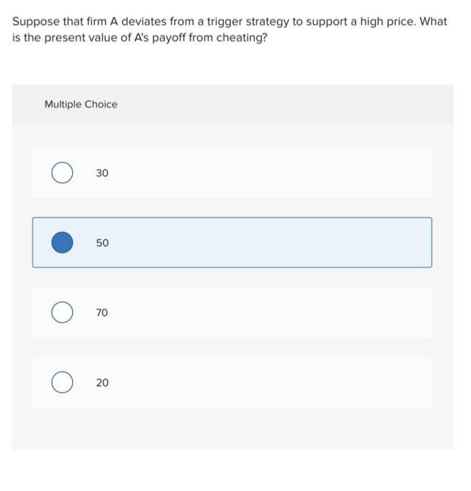 Solved Suppose that firm A deviates from a trigger strategy | Chegg.com