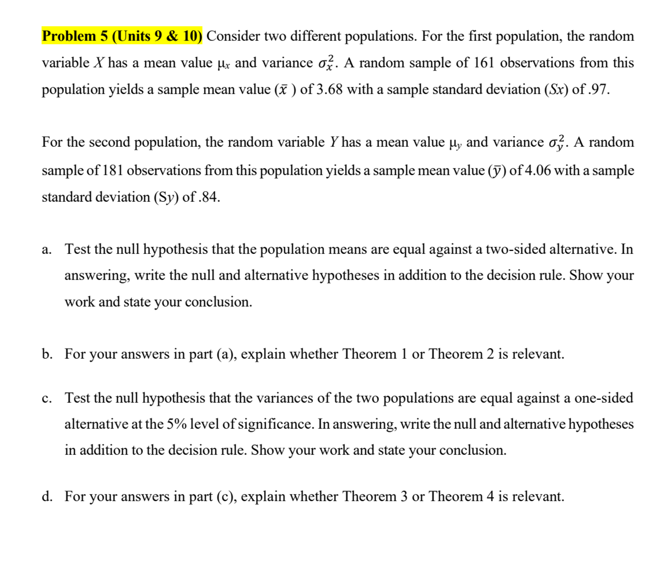 Solved Problem 5 (Units 9 ﻿& 10) ﻿Consider two different | Chegg.com