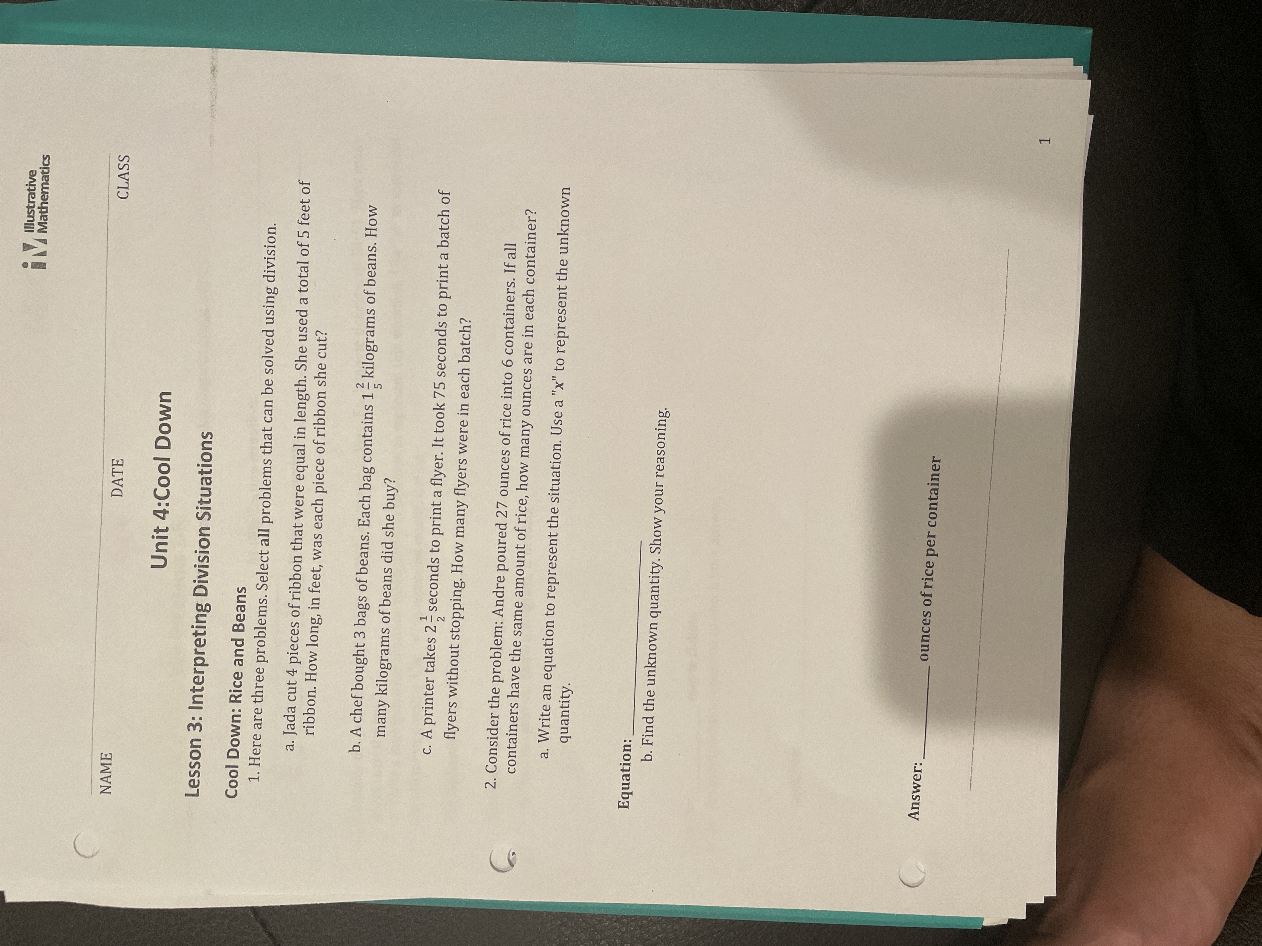 Solved Lesson 3: Interpreting Division Situations Cool Down: | Chegg.com | Chegg.com