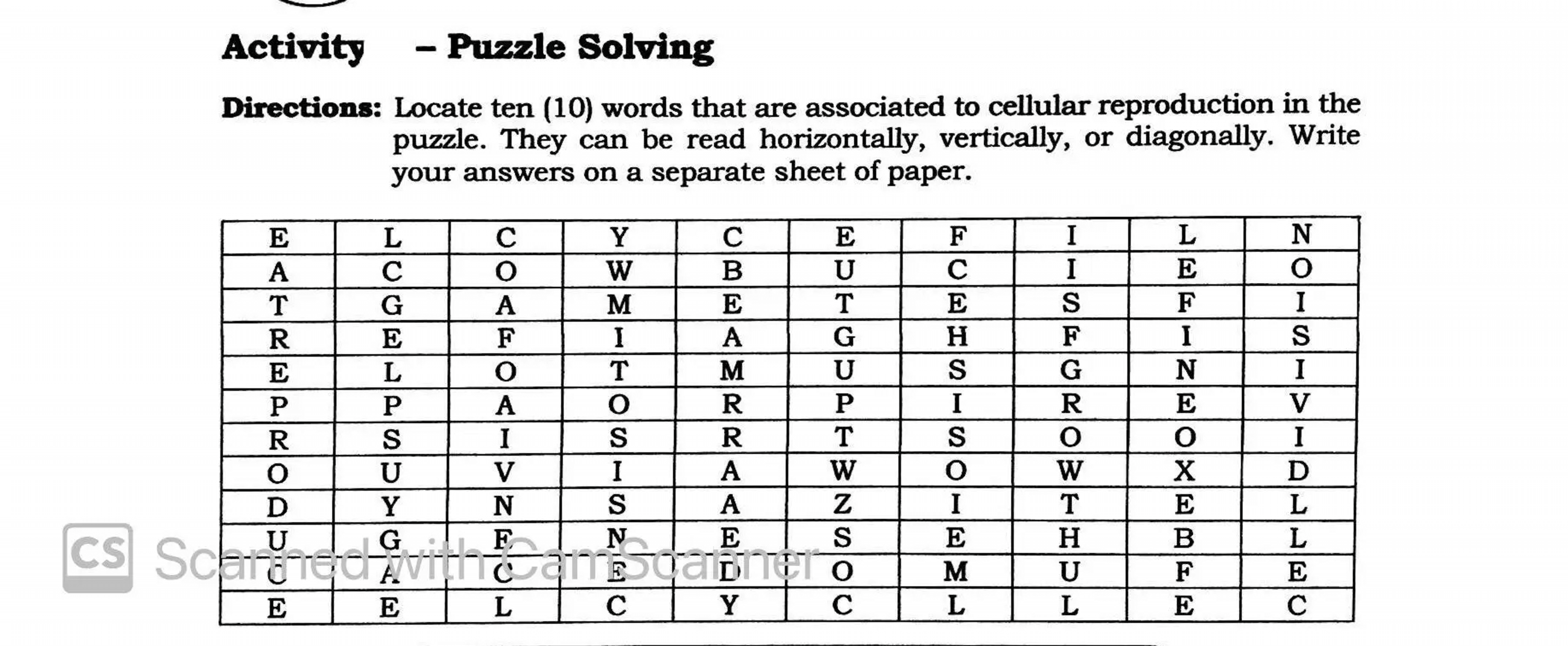 Solved Activity - ﻿Puzzle Solving Directions: Locate ten | Chegg.com