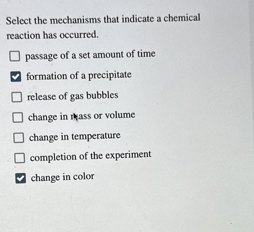Solved Select the mechanisms that indicate a chemical | Chegg.com