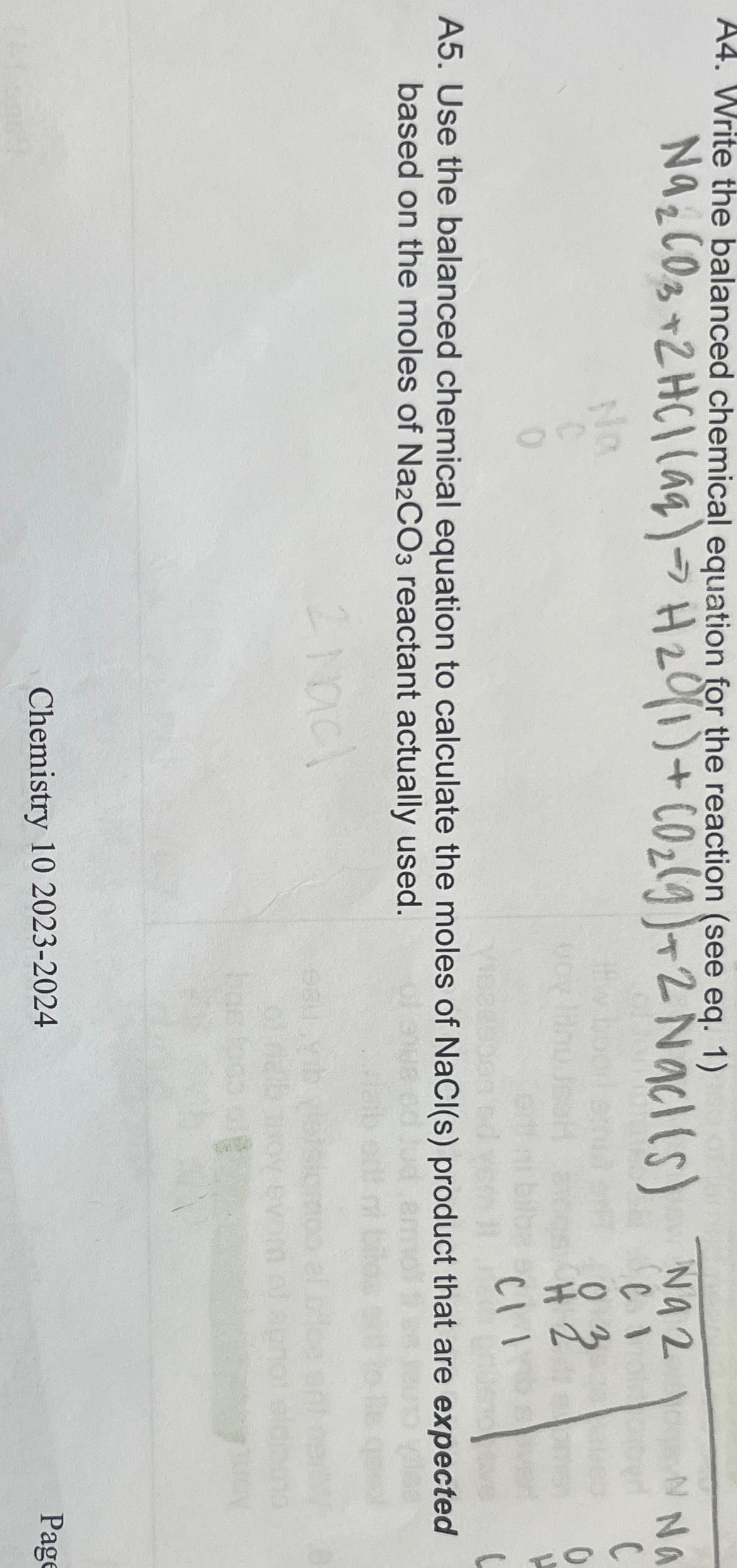 Solved A4. ﻿Write the balanced chemical equation for the | Chegg.com