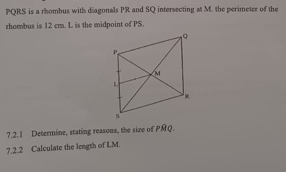 Solved code class="asciimath">PQRS is a rhombus with | Chegg.com