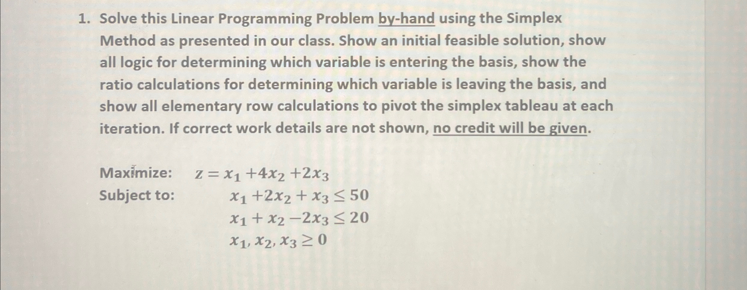 Solved Solve this Linear Programming Problem by-hand using | Chegg.com