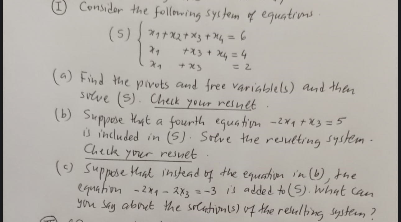 Solved (I) ﻿Consider the following system of equations. | Chegg.com