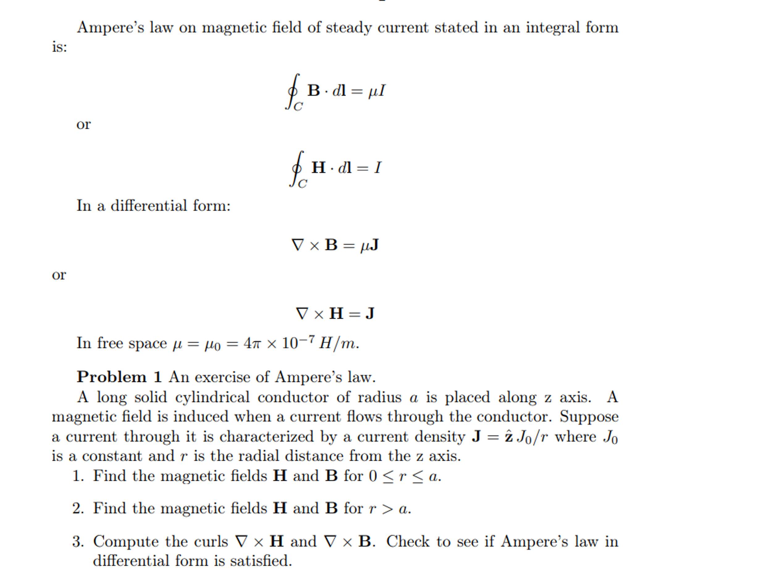 Solved Ampere's law on magnetic field of steady current | Chegg.com