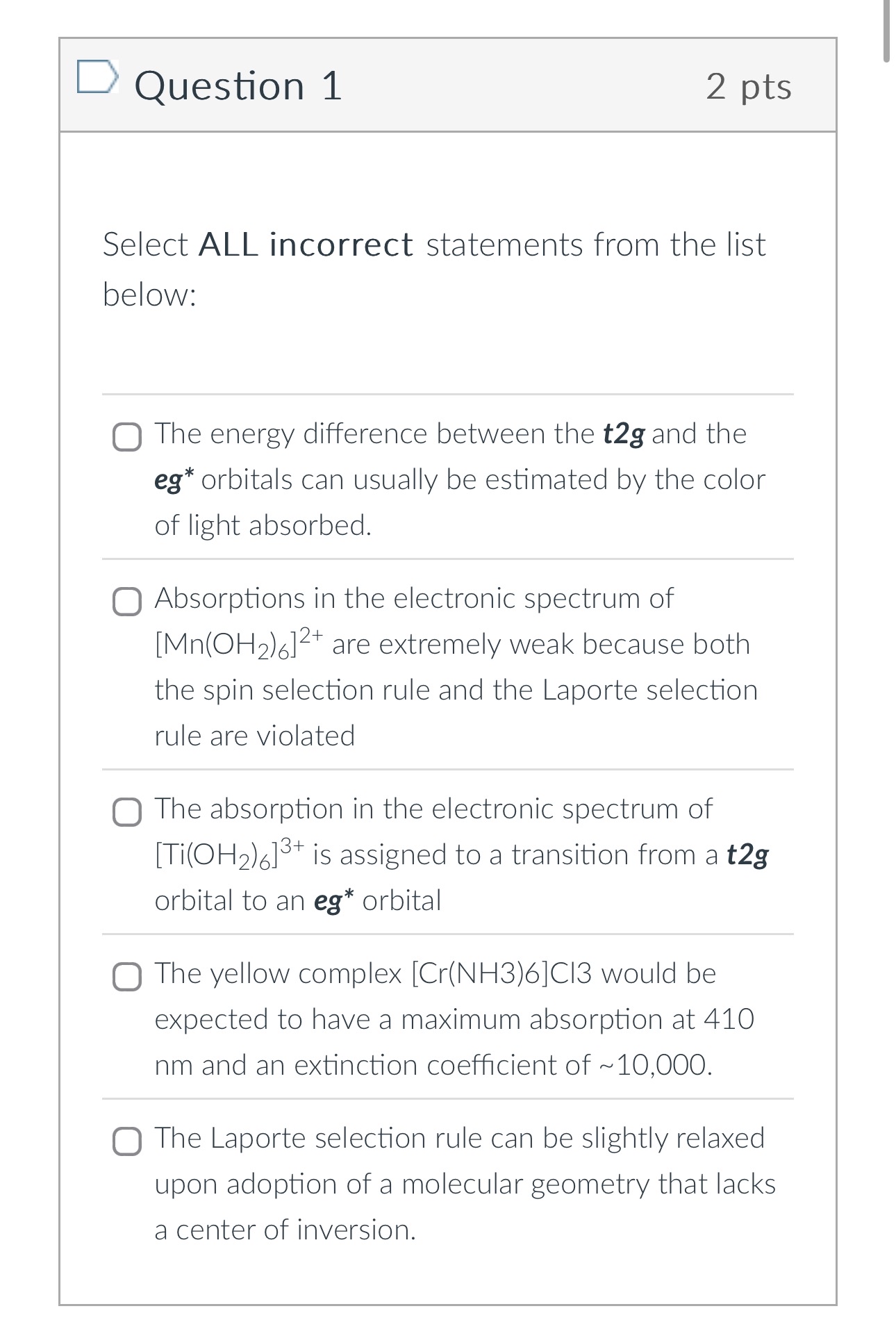Solved Question 12 ﻿ptsSelect ALL incorrect statements from | Chegg.com