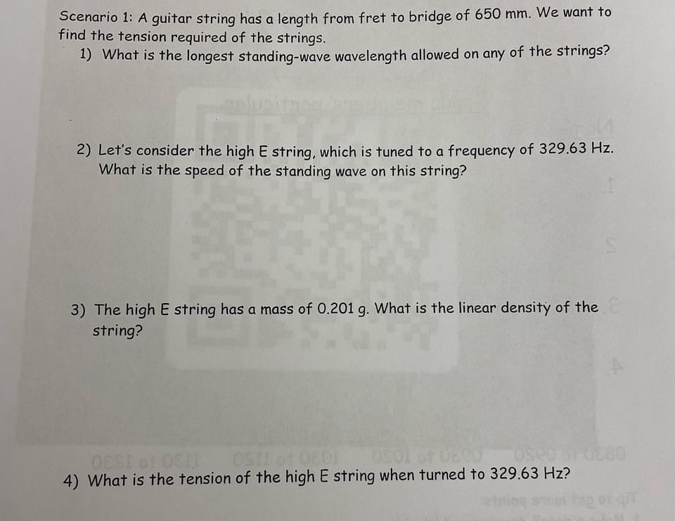 Solved Scenario 1: A guitar string has a length from fret to | Chegg.com