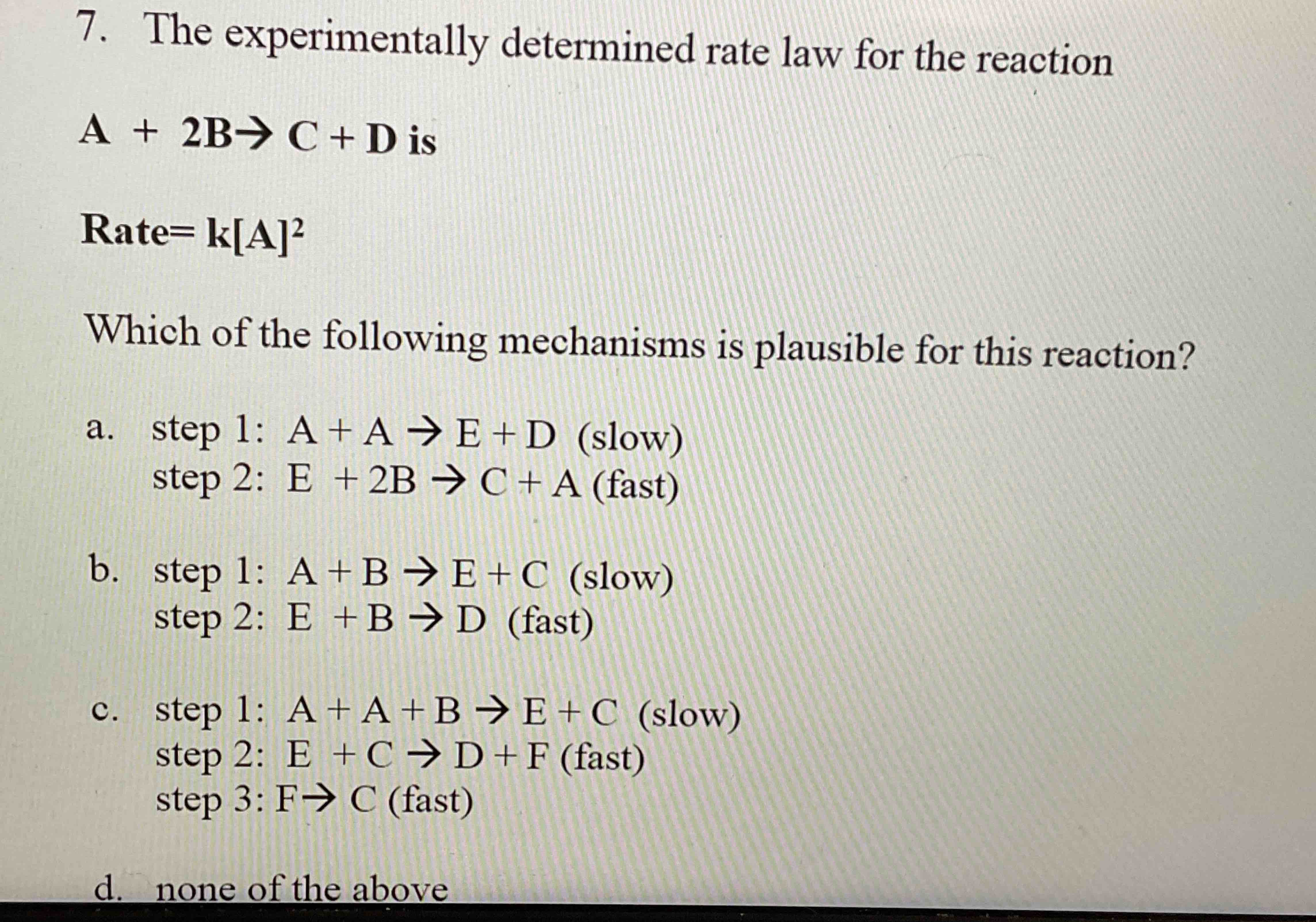 Solved The experimentally determined rate law for the | Chegg.com