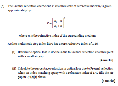 Solved (c) ﻿The Fresnel reflection coefficient, r, ﻿at a | Chegg.com