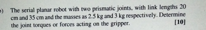 Solved The serial planar robot with two prismatic joints, | Chegg.com