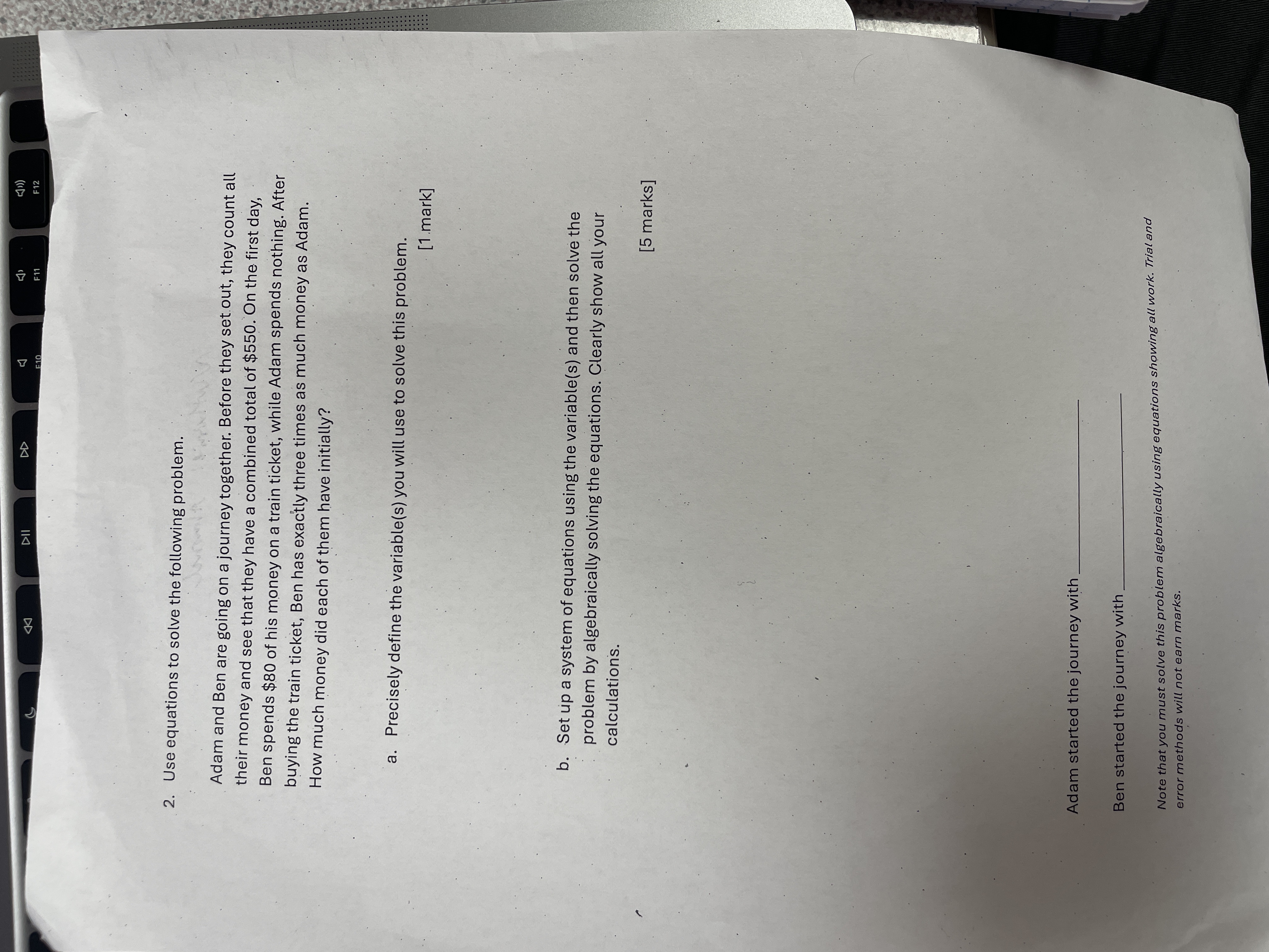 Solved Use equations to solve the following problem. Adam | Chegg.com