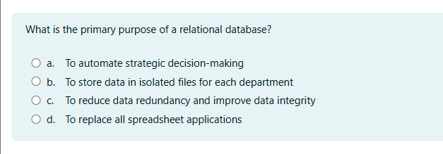 Solved What is the primary purpose of a relational | Chegg.com