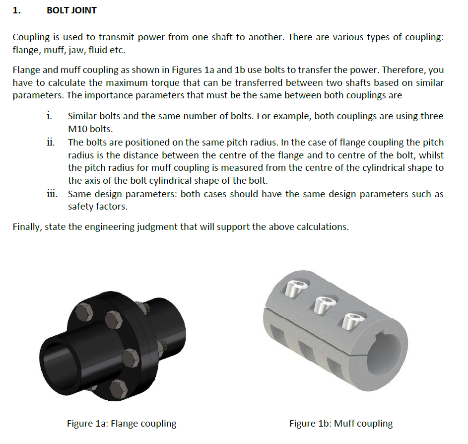 Solved BOLT JOINTCoupling is used to transmit power from one | Chegg.com