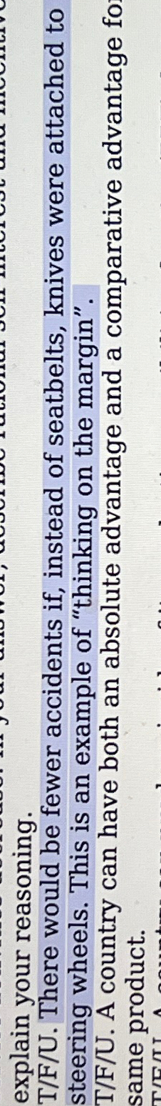 Solved explain your reasoning.T/F/U. ﻿There would be fewer | Chegg.com