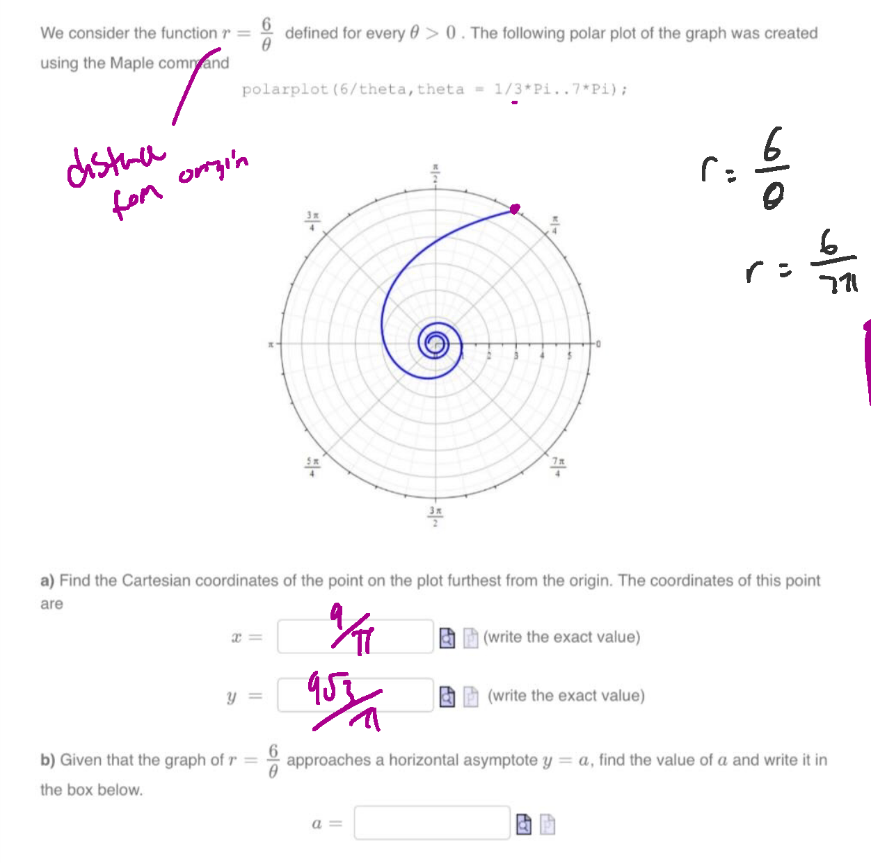 Solved We consider the function r=6θ ﻿defined for every θ>0. | Chegg.com