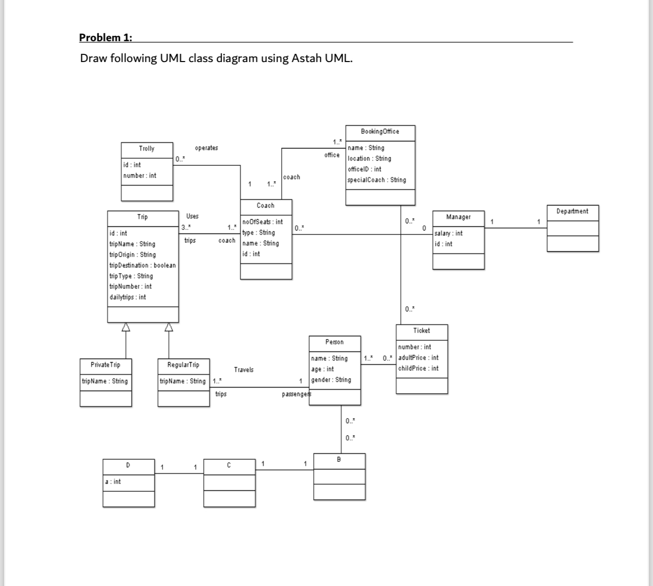 Problem 1:Draw following UML class diagram using | Chegg.com Problem 1:Draw following UML class diagram using | Chegg.com