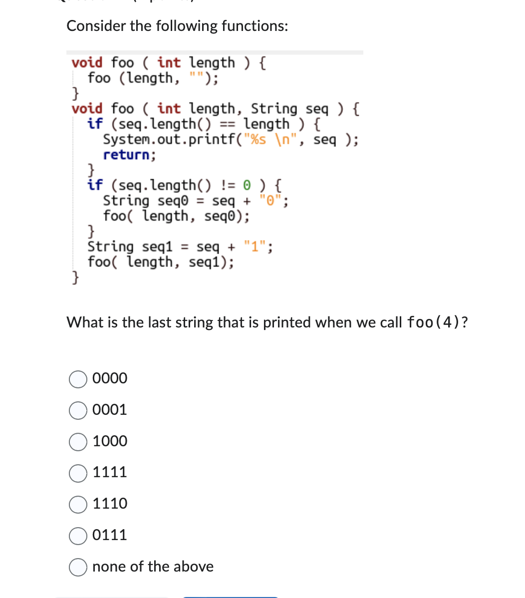 Solved Consider the following functions:void foo ( ﻿int | Chegg.com
