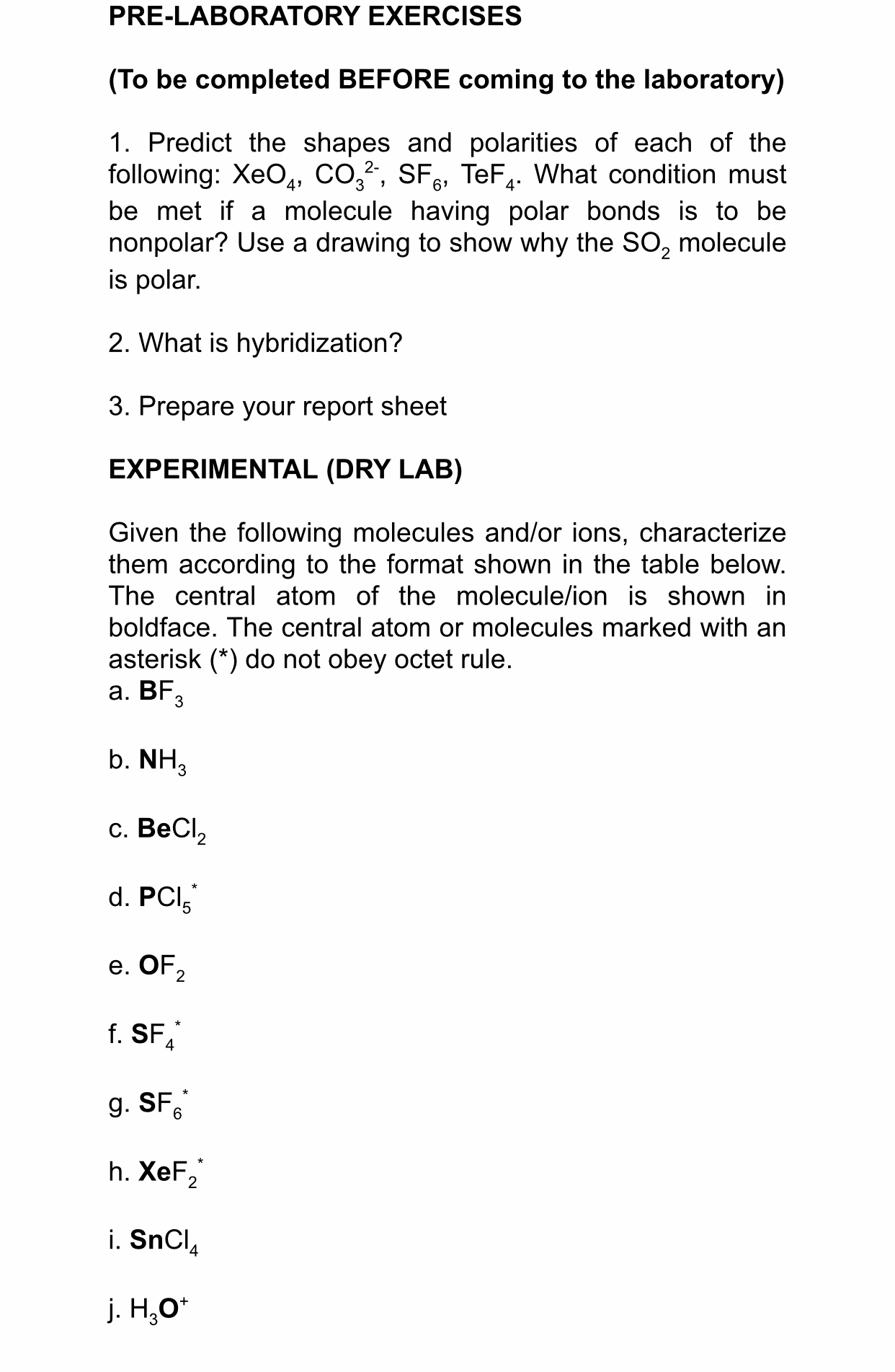Solved PRE-LABORATORY EXERCISES(To be completed BEFORE | Chegg.com