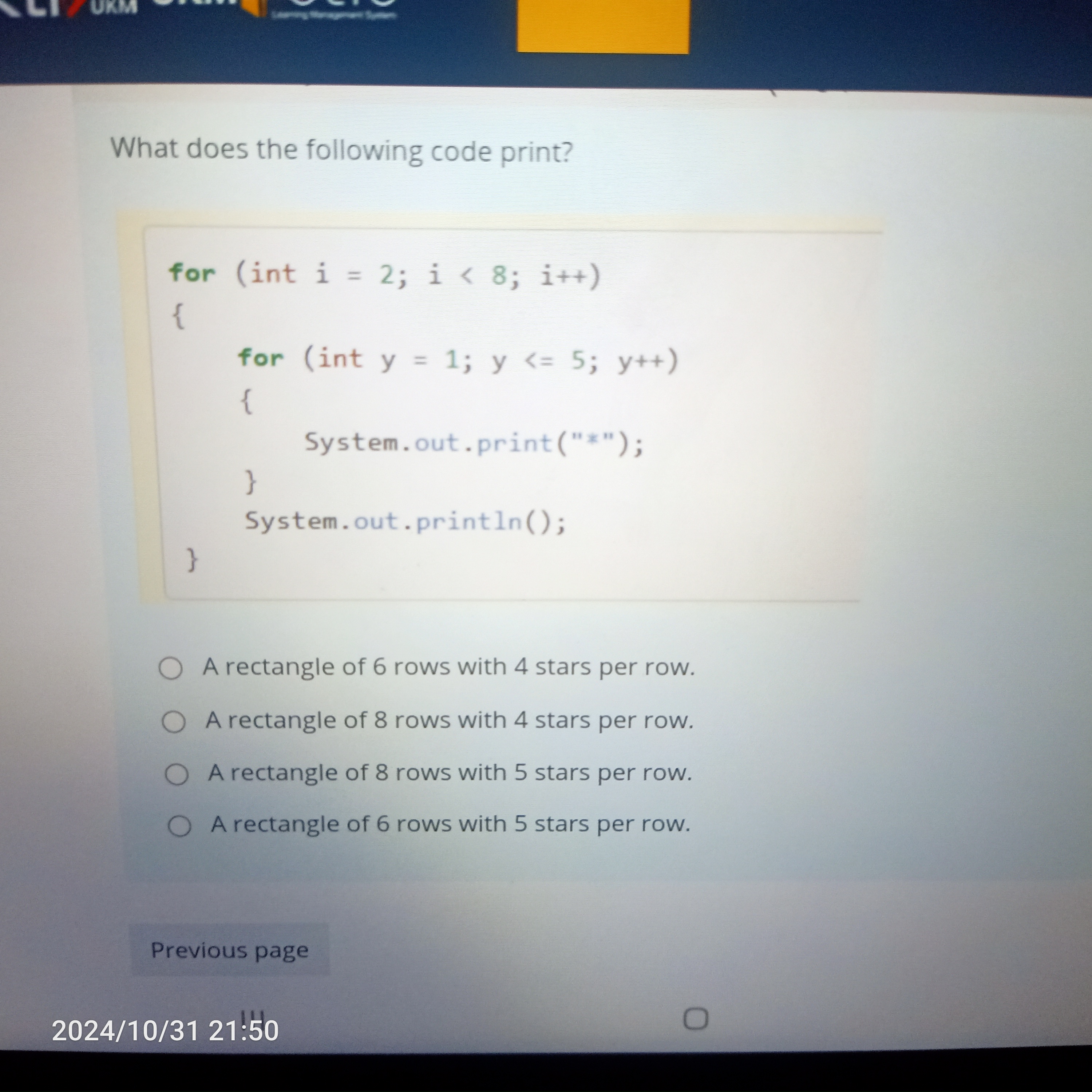 Solved What does the following code print? for (int i = 2; i | Chegg.com