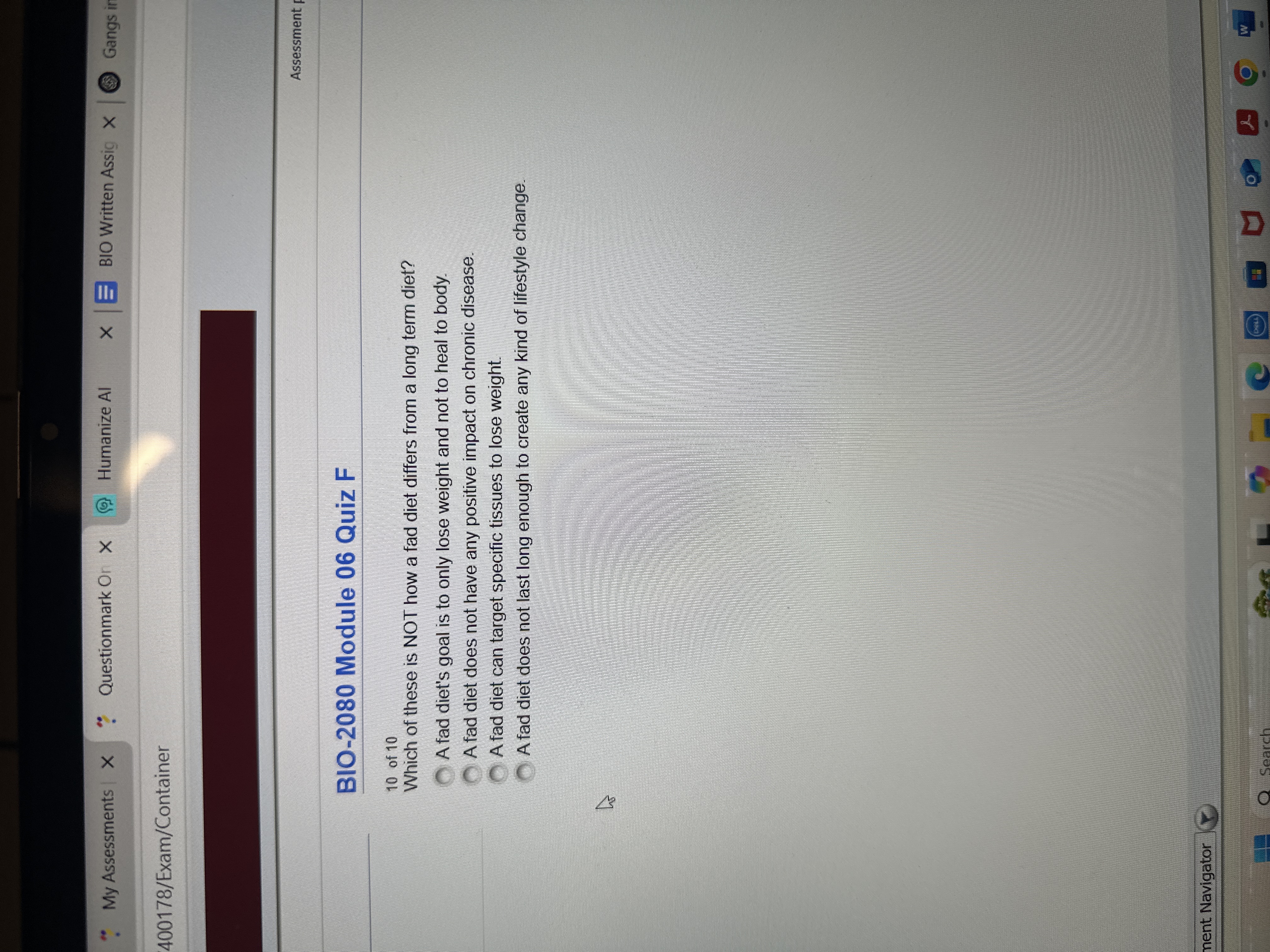 Solved My Assessments Questionmark Or Humanize AI BIO | Chegg.com
