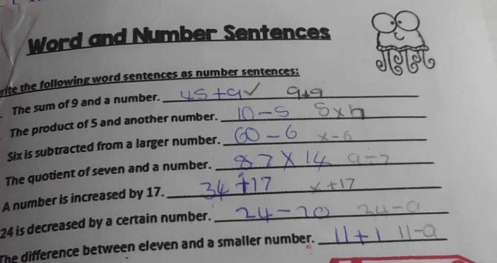 Solved Mord ond Number Sentences Allowing word sentences as | Chegg.com