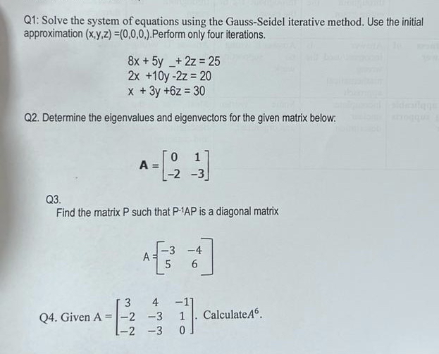 Q1: Solve the system of equations using the | Chegg.com