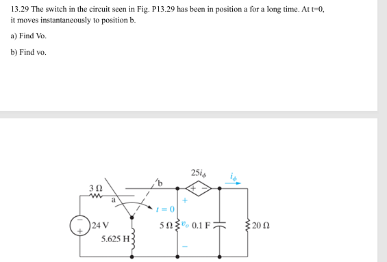 Solved 13.29 ﻿The switch in the circuit seen in Fig. P13.29 | Chegg.com