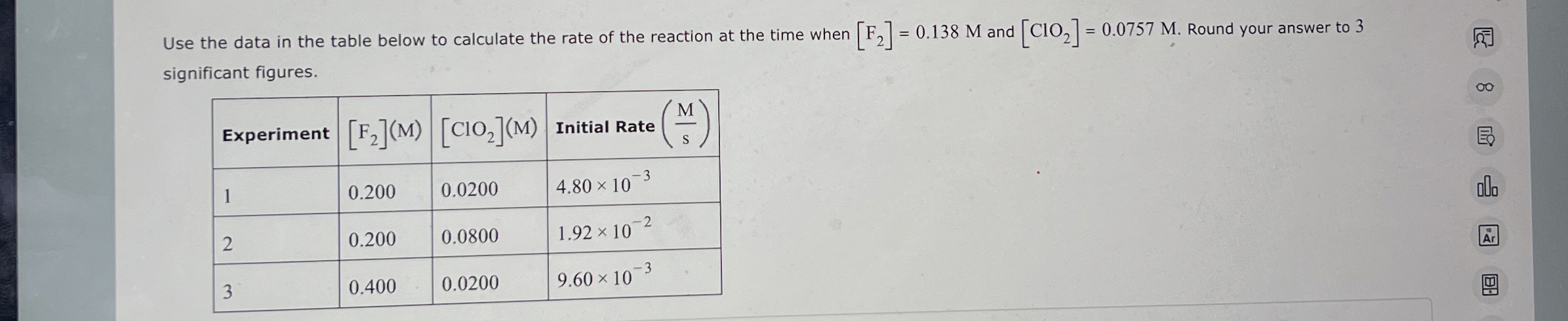 Solved Use the data in the table below to calculate the rate | Chegg.com