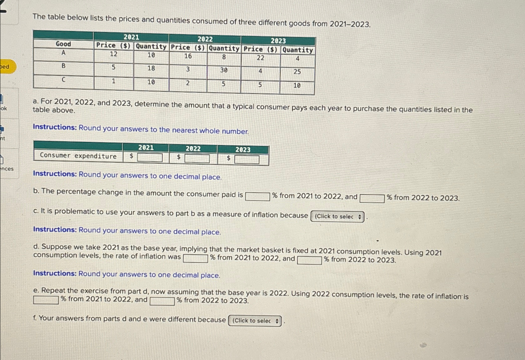 Solved The table below lists the prices and quantities | Chegg.com