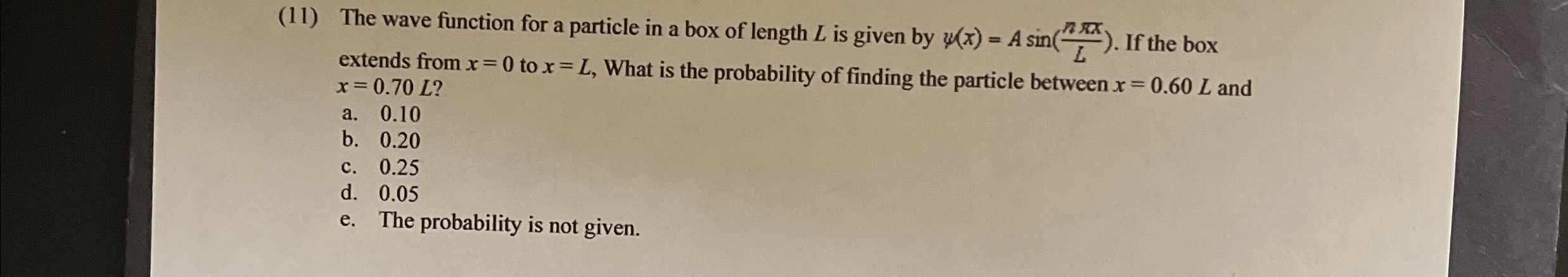 The wave function for a particle in a box of length L | Chegg.com