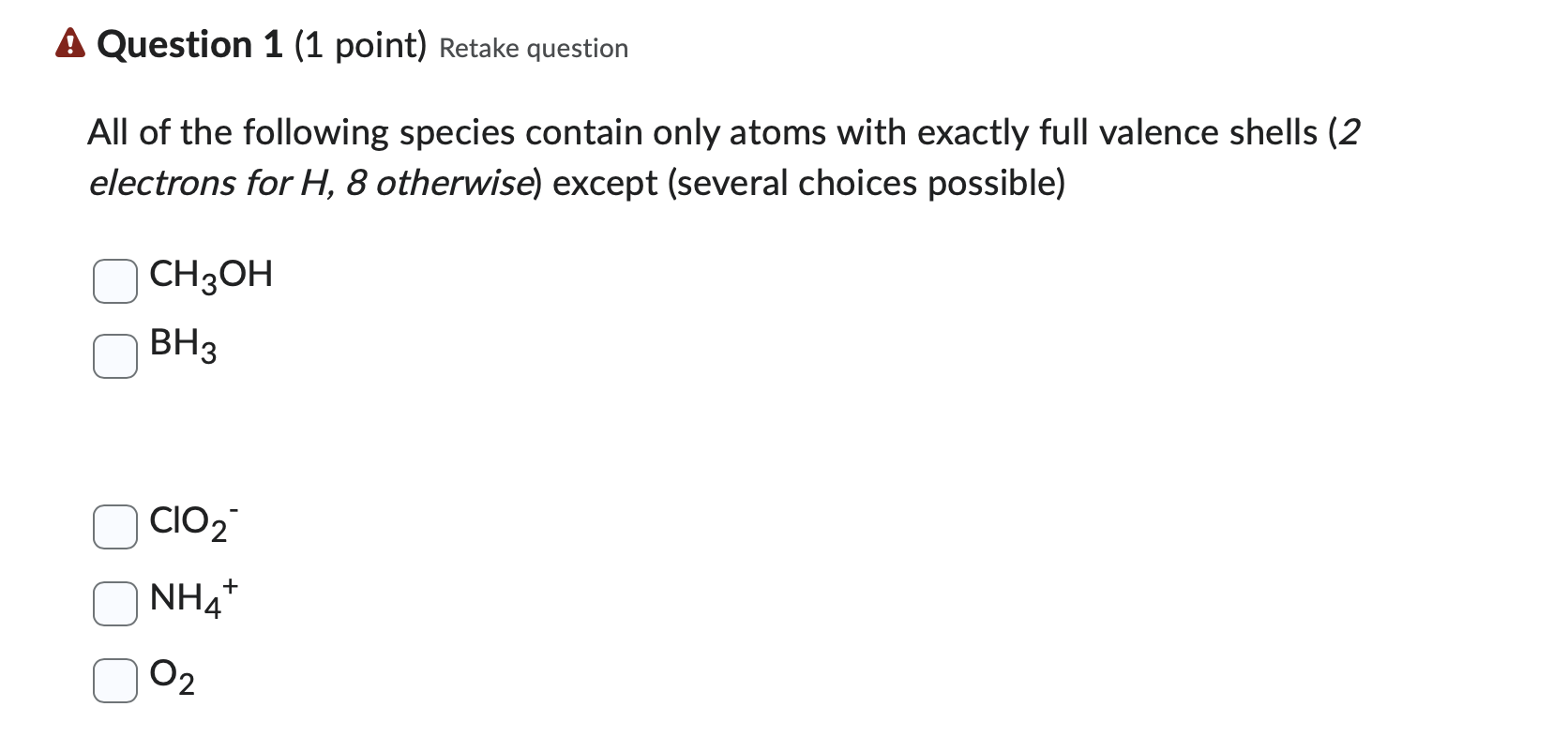 Solved Question 1 (1 ﻿point) ﻿Retake questionAll of the | Chegg.com